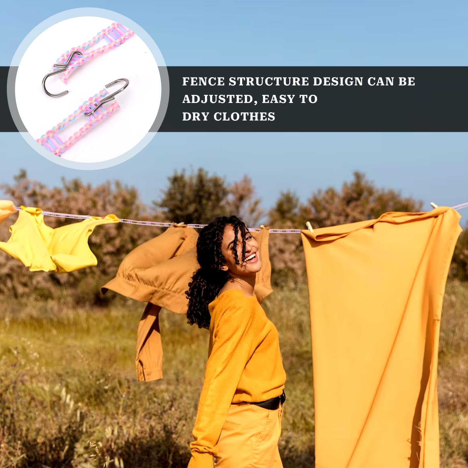 3 Pack Windproof Portable Clotheslines with Hooks 16.4ft Clothes Drying Rope Laundry Line Adjustable Non-Slip Clotheslines for Outdoor Indoor Travel Laundry Drying Hanging Clothes