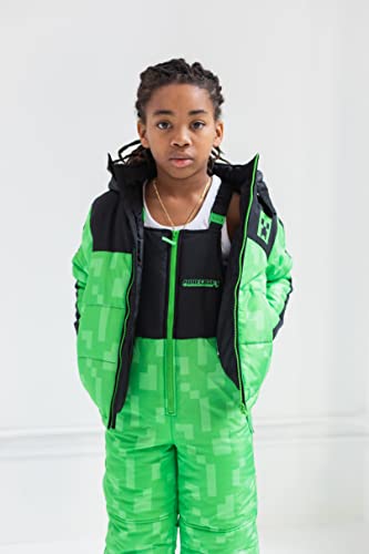 Minecraft Creeper Little Boys Zip Up Puffer Jacket and Snow Bib Ski Pants Green 7-8