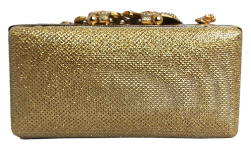 Chicastic Mesh Rhinestone Peacock Hard Box Wedding Cocktail Clutch Purse - Gold