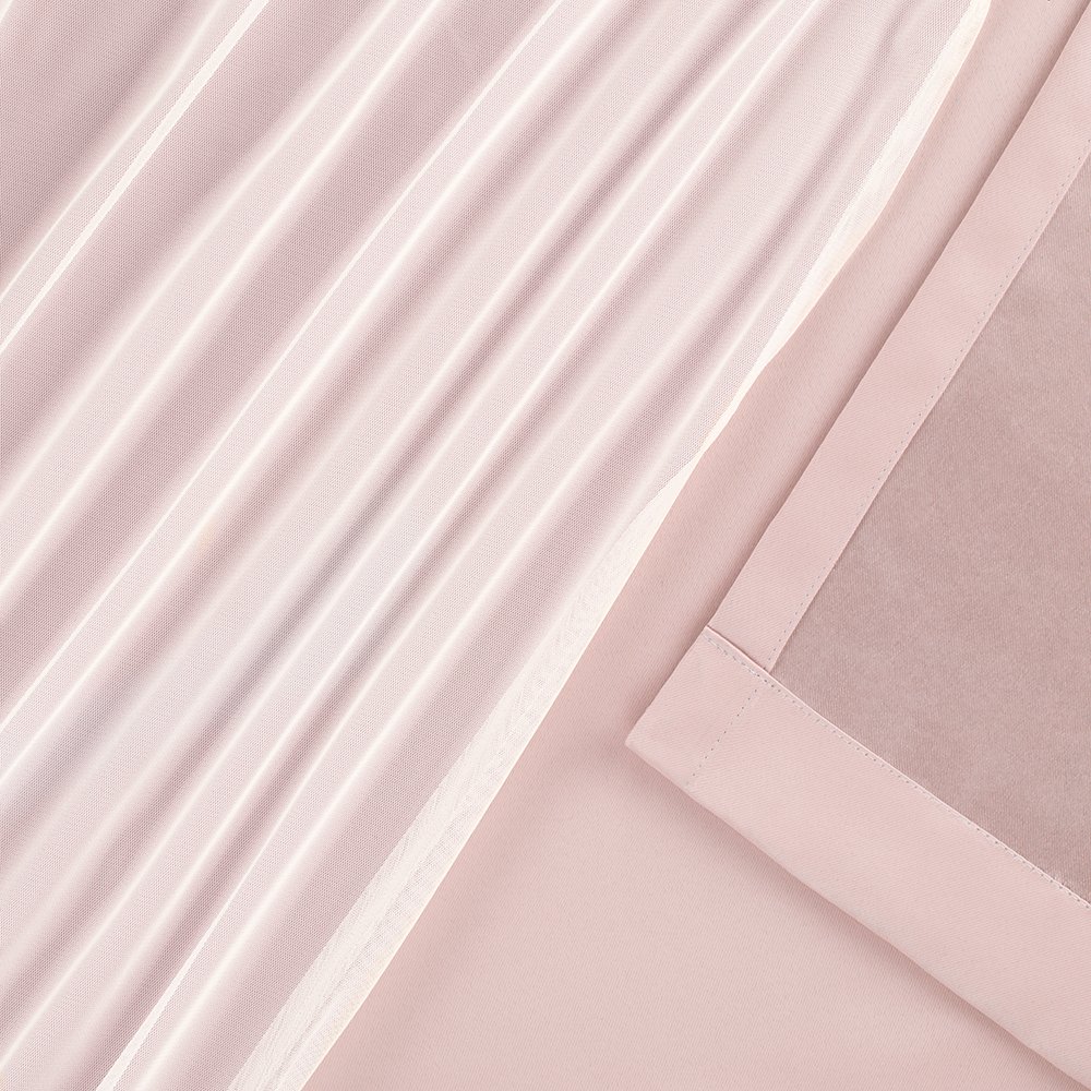Exclusive Home Catarina Layered Solid Room Darkening Blackout and Sheer Grommet Top Curtain Panel Pair, 52"x84", Rose Blush