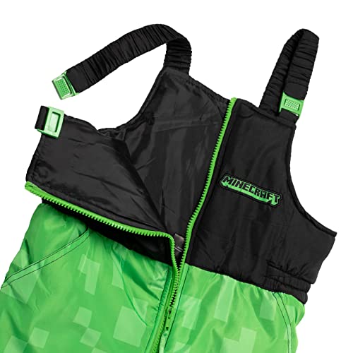 Minecraft Creeper Little Boys Zip Up Puffer Jacket and Snow Bib Ski Pants Green 7-8