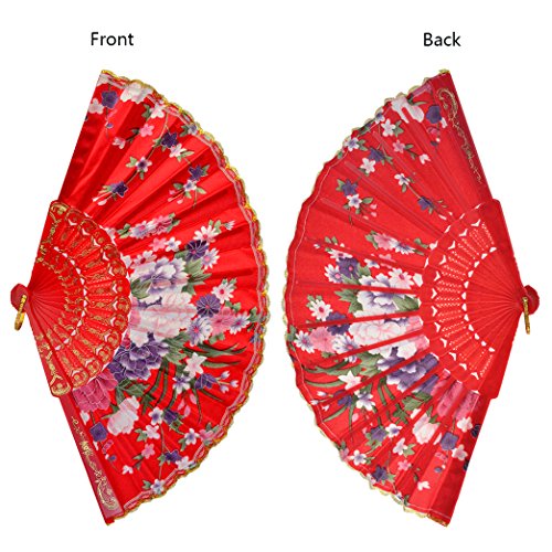 10pcs Floral Folding Hand Fan Flower Pattern Gold Side Lace Handheld Folding Fans Women Hand Folding Fans Vintage Retro Style Folding Fan