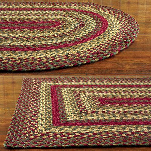 IHF Home Decor Braided Rug 3' X 5' Country Style New Oval Floor Carpet CINNAMON DESIGN Jute Material,Wine, Sage, Tan