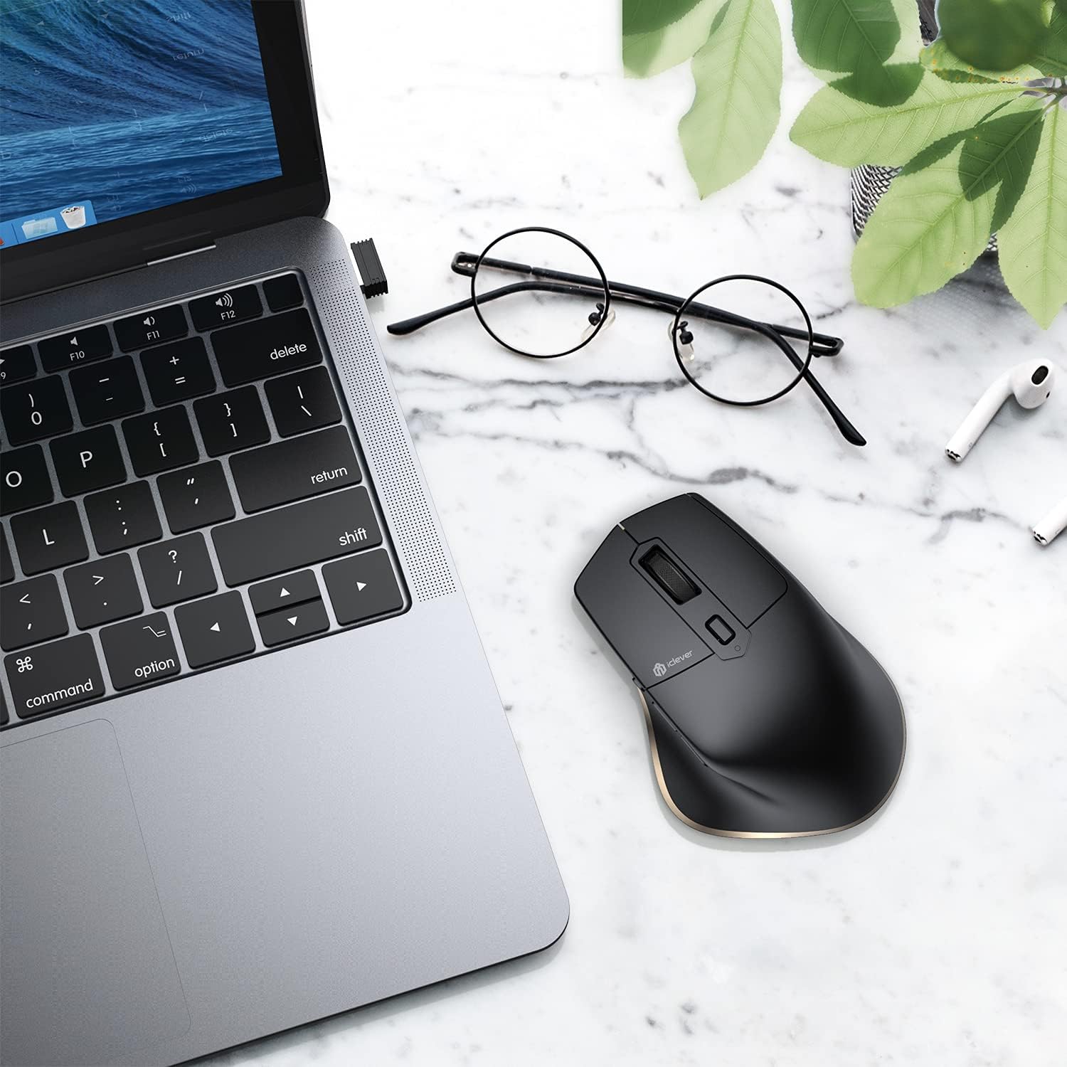 iClever Wireless Mouse with Bluetooth or USB Receiver, 5 Adjustable 2400DPI Rechargeable Computer Mouse, Wireless Mouse for Laptop, iPad, MacBook, Tablet, PC