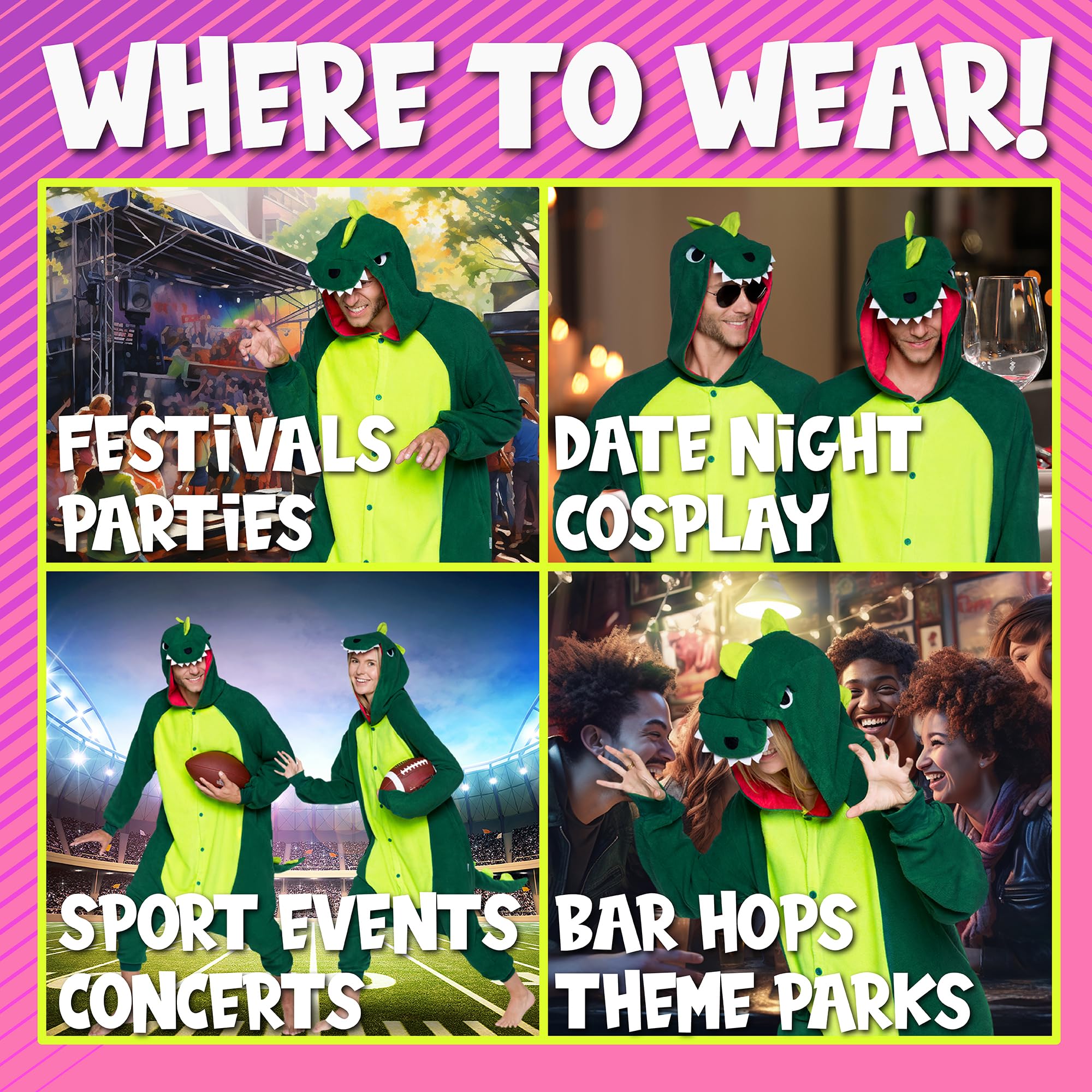 Funziez! Dinosaur Costume - Trex Cosplay - Reptile One Piece Pajama (Green Dinosaur, XL)