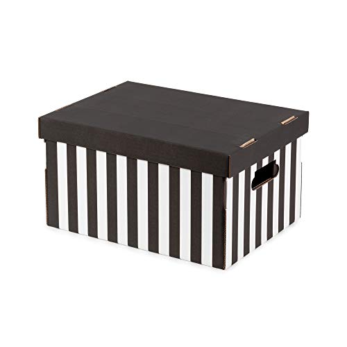 Compactor Set of 2 Storage Boxes in Corrugated Cardboard, With Handles, Stackable, Black, 40 x 31 x H. 21 cm, RAN613, Wood