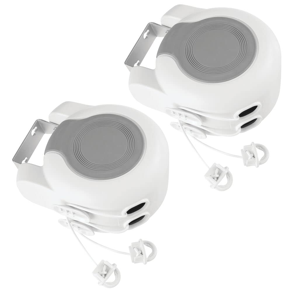 mDesign Portable Adjustable Indoor/Outdoor Retractable Clotheslines - 42ft Double Lines - Durable Hanging Plastic Reel to Air Dry Wet Clothes in Bathroom, Laundry, Patio, Balcony - 2 Pack - White