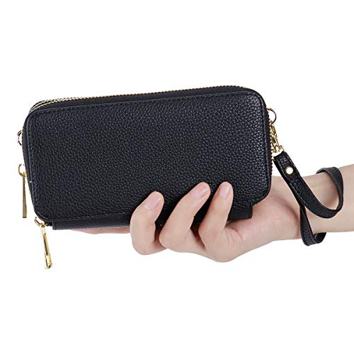 HAWEE Wristlet Clutch Wallet for Women Shoulder Bag with Chain Strap Cell Phone Purse, Black