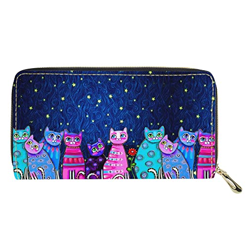 Mumeson Novelty Cats Stars Print Women RFID Wallet Leather Purse Long Clutch Bag Credit Card Holder