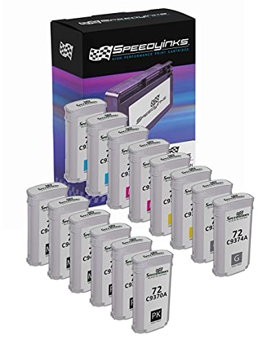 SPEEDYINKS Compatible Replacements for HP 72 Ink Cartridge High Yield (3 Photo Black, 3 Matte Black, 2 Cyan, 2 Magenta, 2 Yellow, 2 Gray, 14-Pack) DesignJet T1100, T1120, T1200, T610, T620, T770