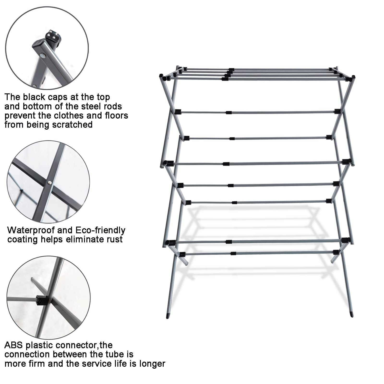 RYGOAL Clothes Drying Rack, 3-Tier Laundry Drying Rack Collapsible, Extendable 42.7" x 35.5" x 14.6" Large Drying Rack, Space Saving Stainless Steel Drying Rack Clothing for Indoor Outdoor Use