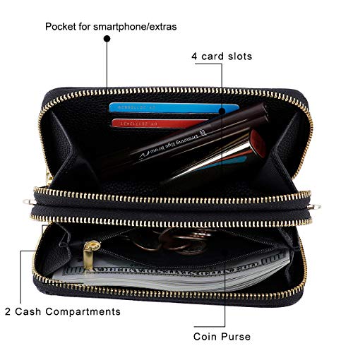 HAWEE Wristlet Clutch Wallet for Women Shoulder Bag with Chain Strap Cell Phone Purse, Black