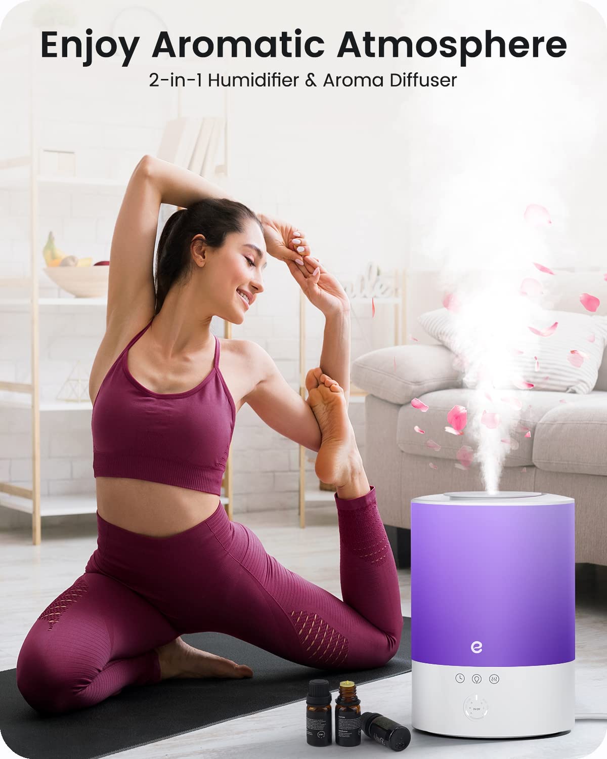 Cool Mist Humidifiers for Bedroom Large Room, Esemoil 2.5L Smart WiFi Baby Air Humidifier with Top-Fill & 28dB Quiet, 24H Ultrasonic Diffuser for Plants, 8 Color Light, Voice Control, Works with Alexa