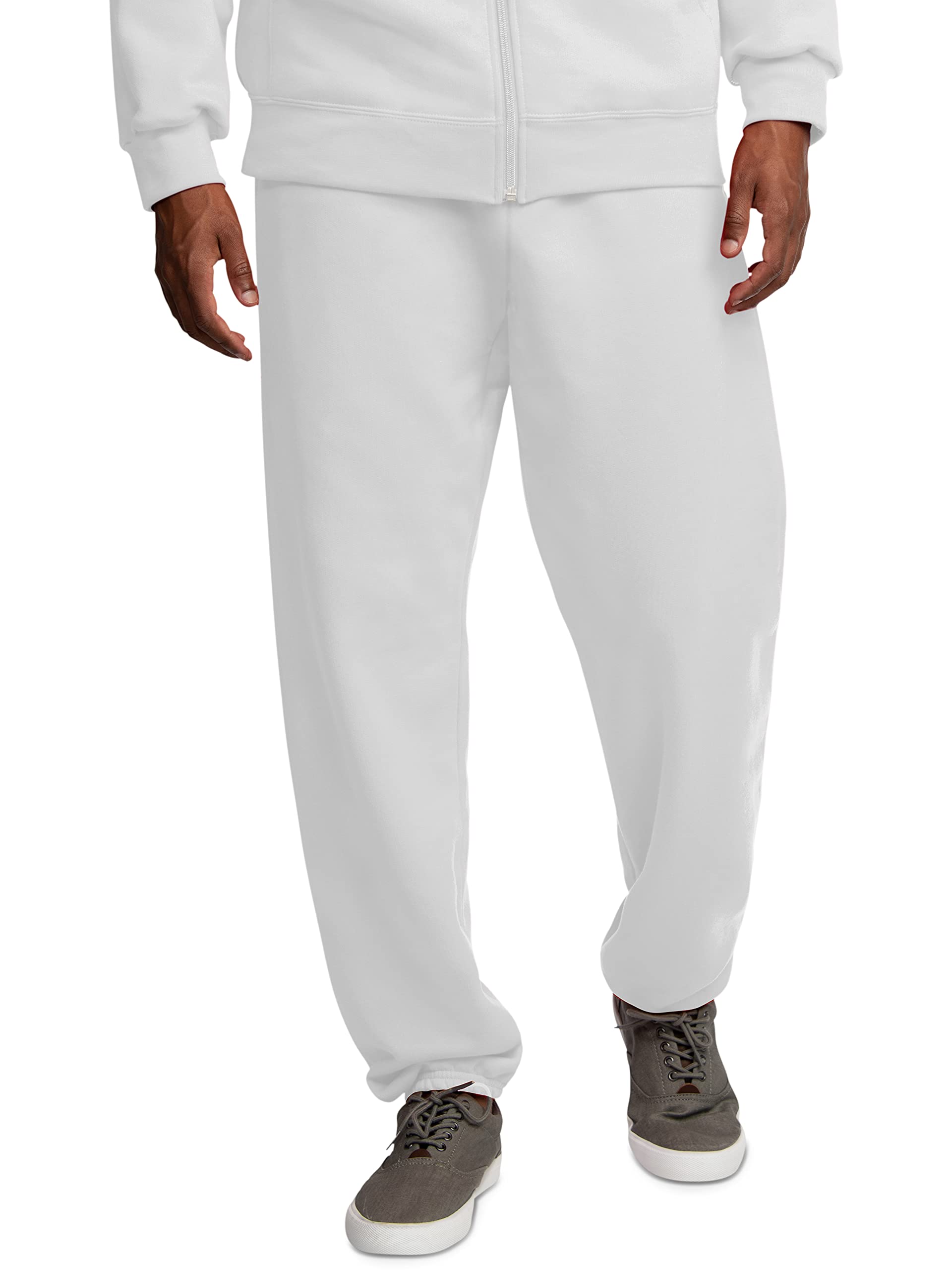Fruit Of The Loom Mens Eversoft Fleece Elastic Bottom With Pockets, Relaxed Fit, Moisture Wicking, Breathable Sweatpants, White, Large US