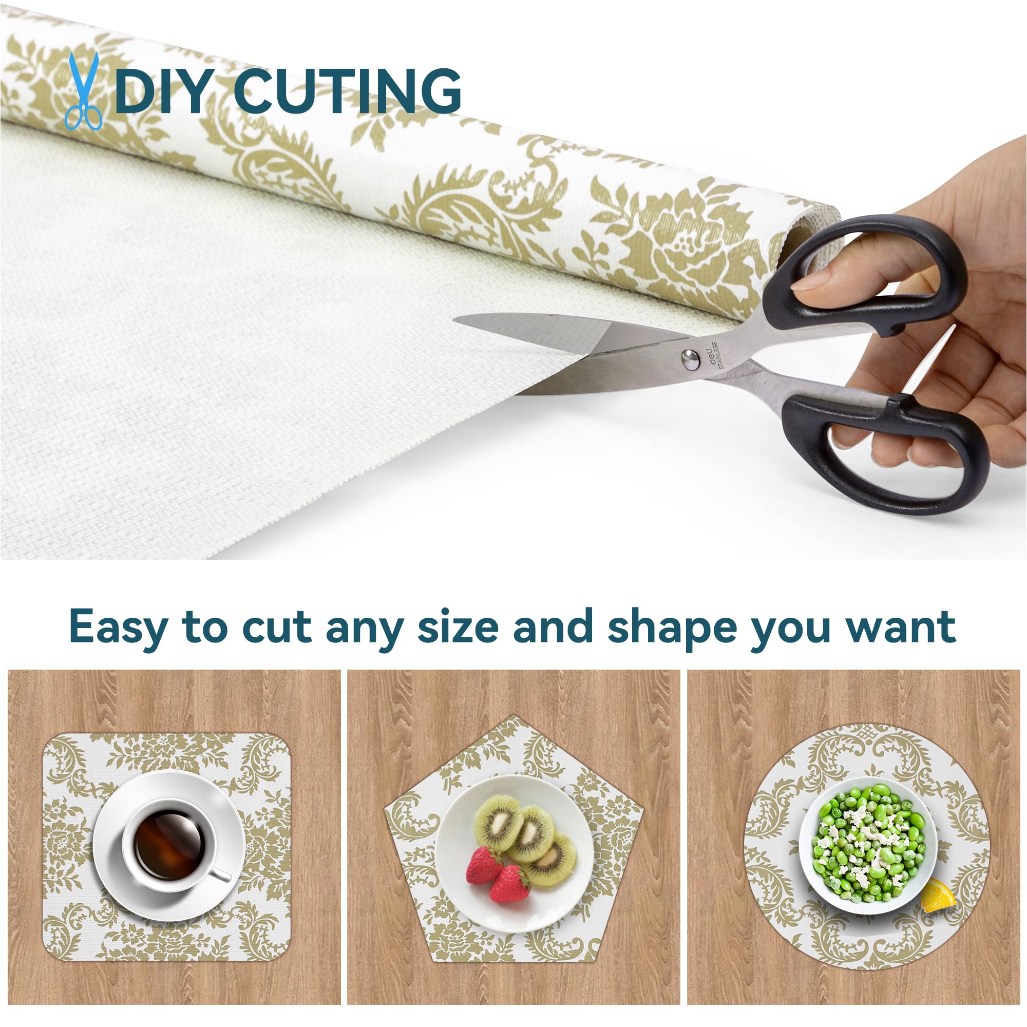 Dwellaid Shelf Liner 18inch Wide for Kitchen Cabinets Non Adhesive Gold 18inx8FT Kitchen Drawer Liner, Waterproof Shelf Liner Durable Anti-Slip for Kitchen Cabinets Shelf Liners for Kitchen Cabinets