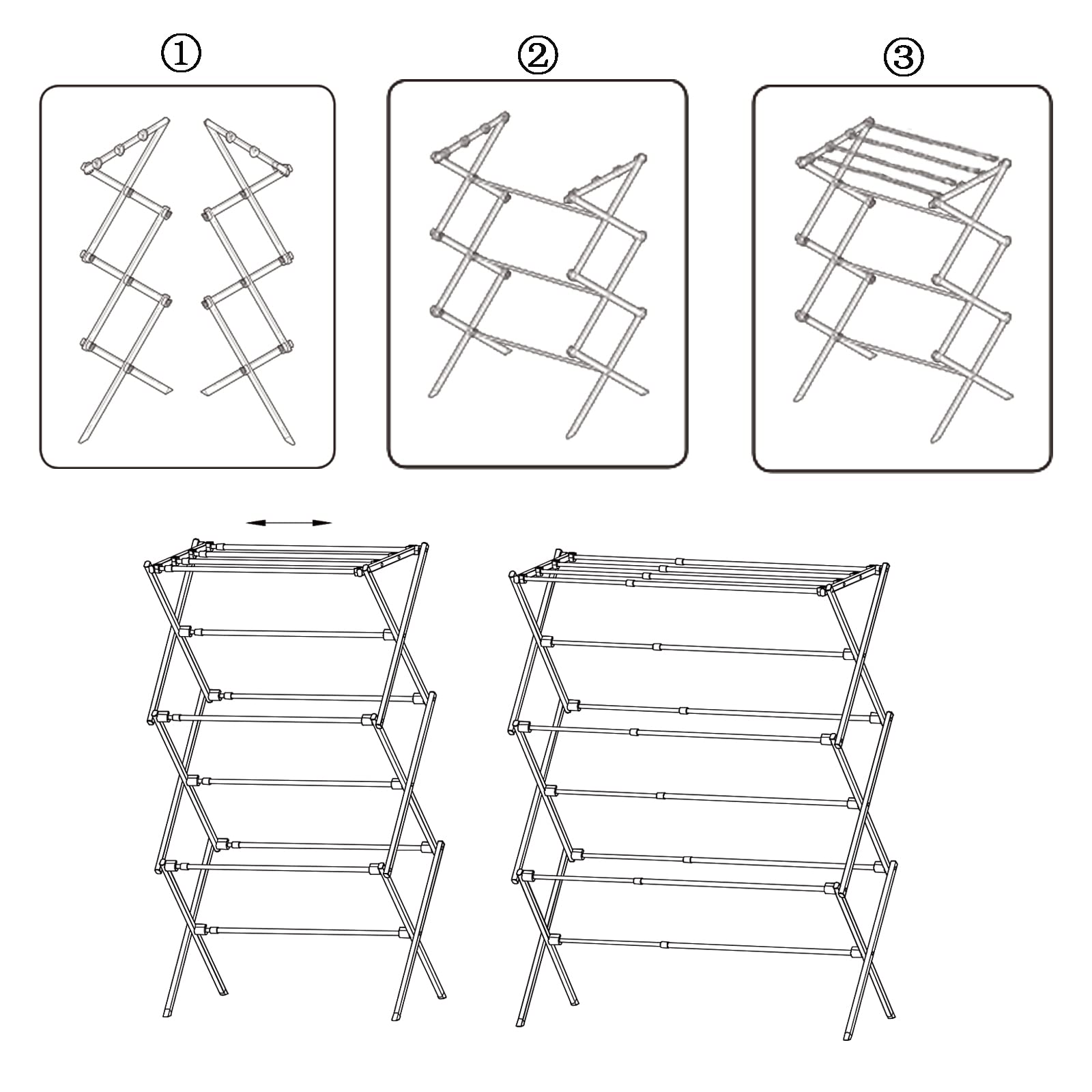 RYGOAL Clothes Drying Rack, 3-Tier Laundry Drying Rack Collapsible, Extendable 42.7" x 35.5" x 14.6" Large Drying Rack, Space Saving Stainless Steel Drying Rack Clothing for Indoor Outdoor Use