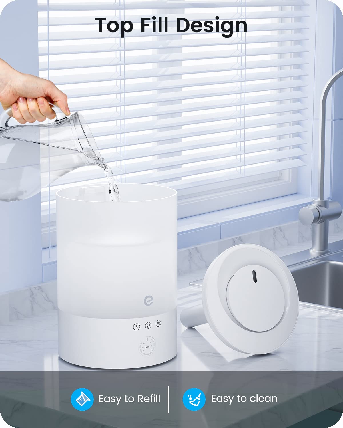 Cool Mist Humidifiers for Bedroom Large Room, Esemoil 2.5L Smart WiFi Baby Air Humidifier with Top-Fill & 28dB Quiet, 24H Ultrasonic Diffuser for Plants, 8 Color Light, Voice Control, Works with Alexa