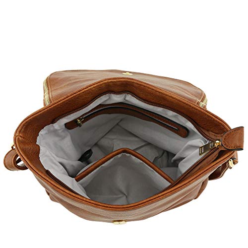 Tassel Accent Crossbody Bag with Flap Top (Tan)