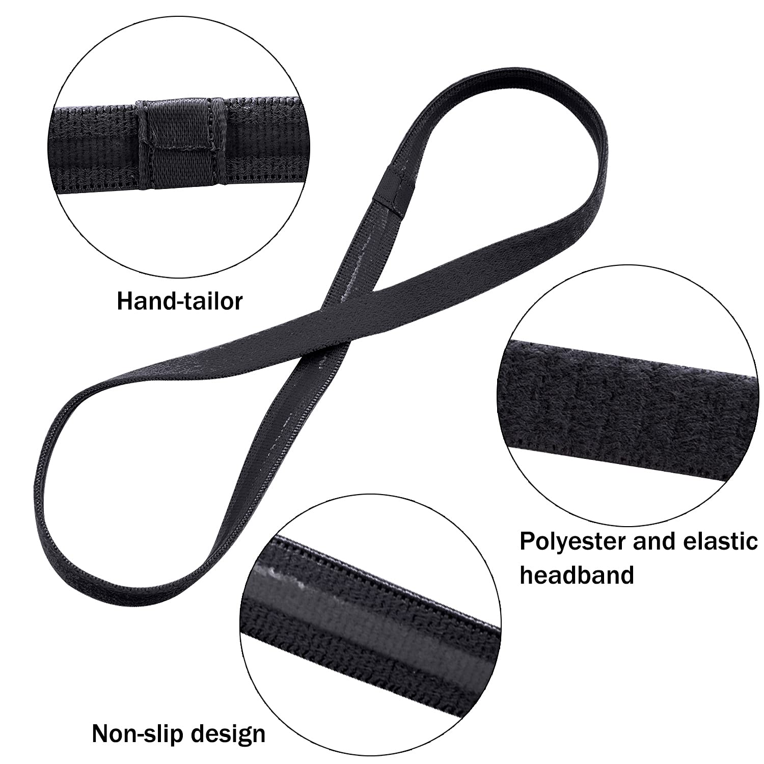 Duufin 20 Pieces Elastic Sport Headbands Non-Slip Workout Headband Black Sweat Headband Thin Elastic Headband for Women, Men and Girls