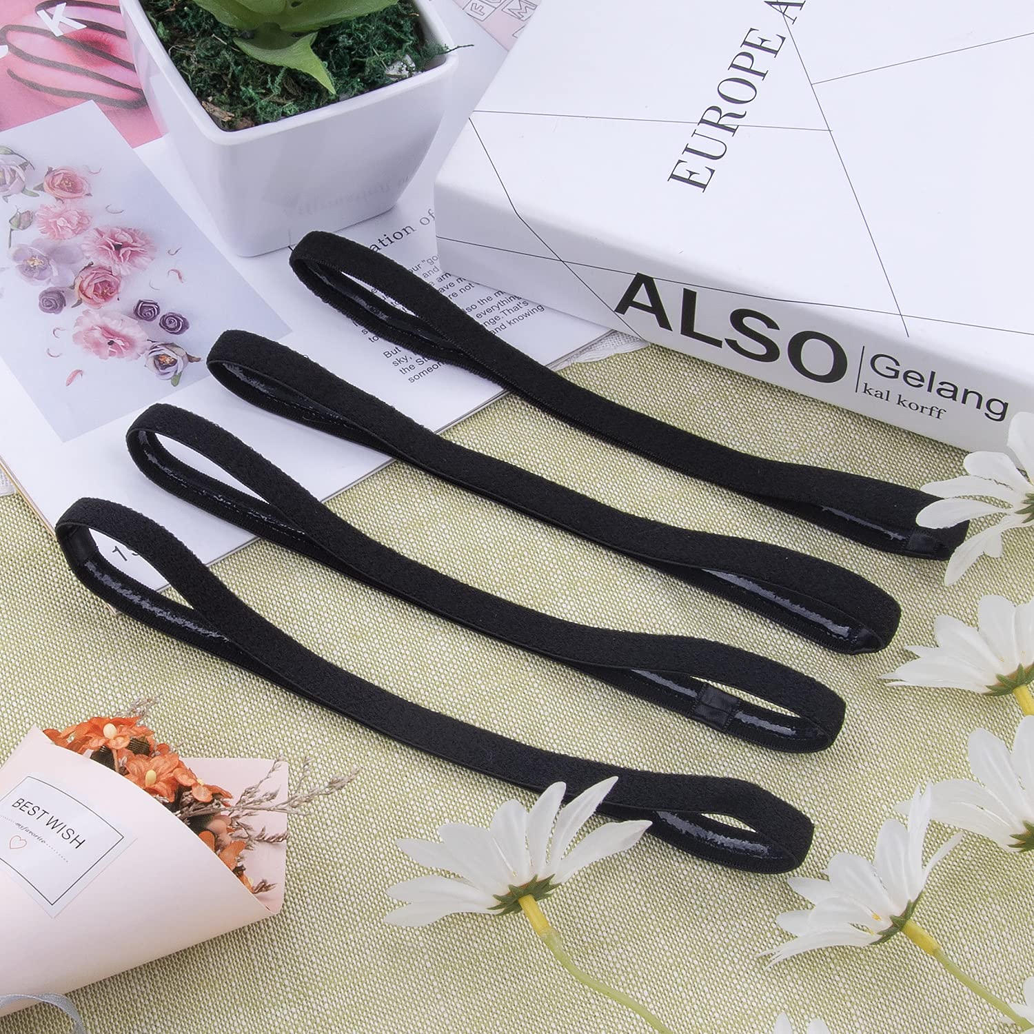 Duufin 20 Pieces Elastic Sport Headbands Non-Slip Workout Headband Black Sweat Headband Thin Elastic Headband for Women, Men and Girls