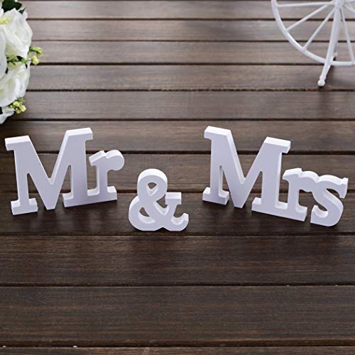 IronBuddy Mr Mrs Sign Letters 3D White Wooden Letters Decoration Wooden Mr and Mrs Letters for Party Wedding Table Decoration Photo Props (White)