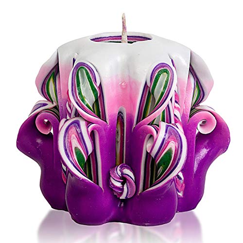Carved Candles - 2,5 inches Purple Pink Green White - Candles Hand Carved - Hand Carved Unity Candles - Handmade Carved Candles - Flower Candles - Hand Carved Decorative Candles