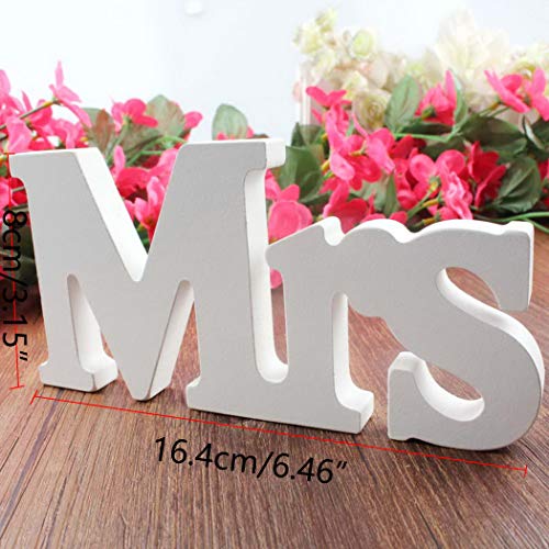 IronBuddy Mr Mrs Sign Letters 3D White Wooden Letters Decoration Wooden Mr and Mrs Letters for Party Wedding Table Decoration Photo Props (White)