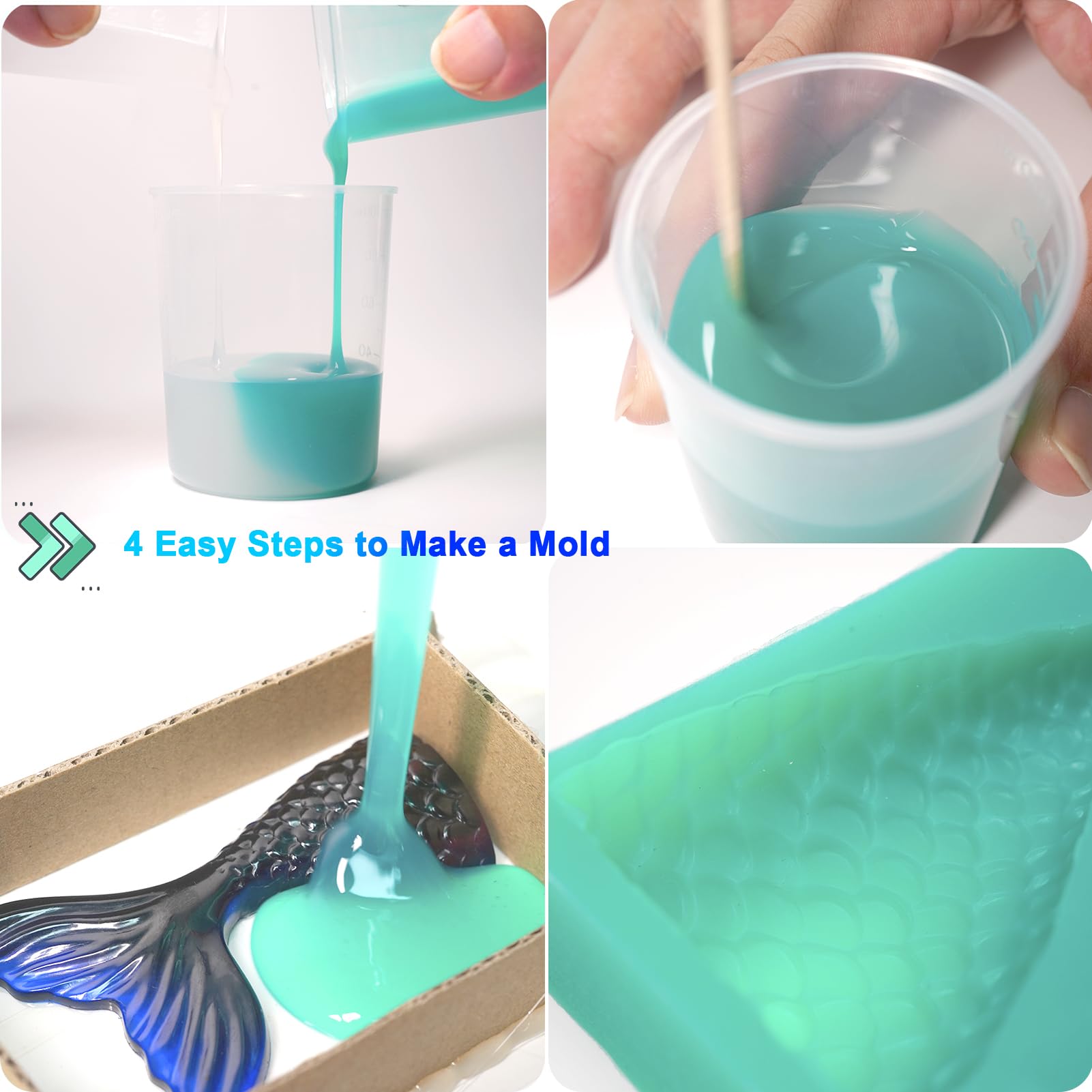 BBDINO Super Elastic Silicone Mold Making Kit, Mold Making Silicone Rubber 70.56 oz, Liquid Silicone Rubber, Ideal for Casting 3D Resins Molds| Silicone Molds| Food Molds 1:1 by Volume, Jade Green