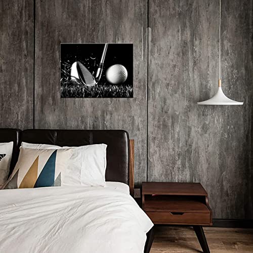 Canvas Print Black and White Golf Poster Wall Art Picture Golf Ball Sport Canvas Painting for Gym Living Room Wall Decor Frame Canvas