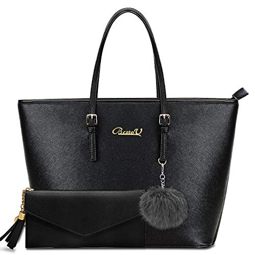 BestoU Handbags for Women Black Large Shoulder Tote Bag for Ladies Purses and Handbags Set