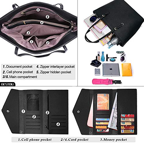 BestoU Handbags for Women Black Large Shoulder Tote Bag for Ladies Purses and Handbags Set