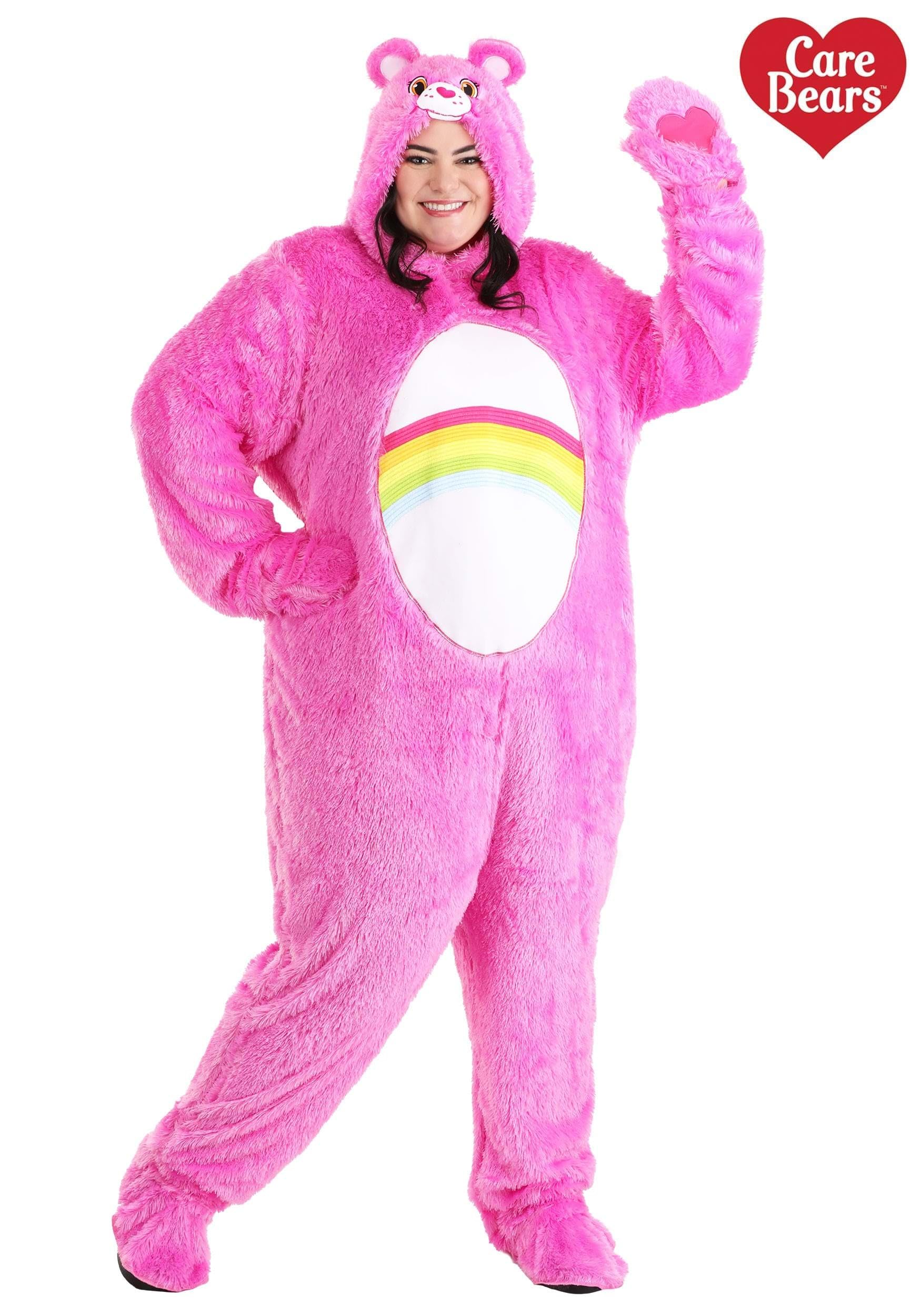 Fun Costumes Cheerful Care Bears Adult - Classic Costume, Fuzzy Halloween Jumpsuit - 3X-Large - Pink
