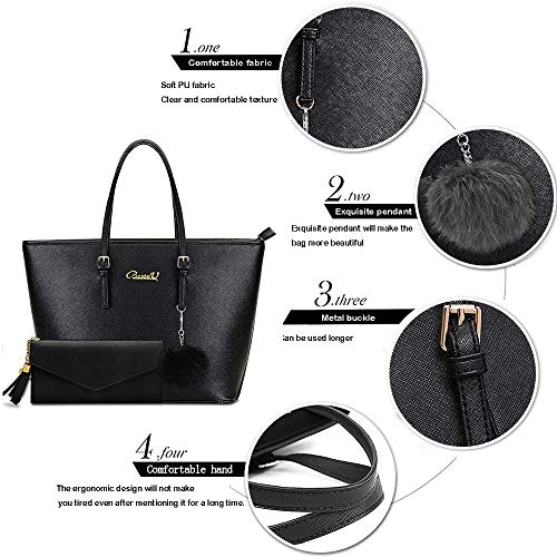 BestoU Handbags for Women Black Large Shoulder Tote Bag for Ladies Purses and Handbags Set