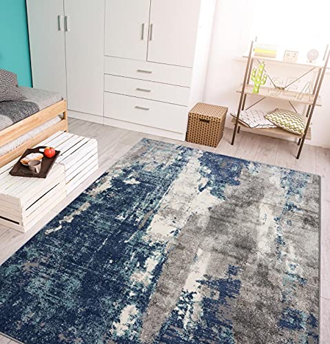 LUXE WEAVERS Modern Area Rugs with Abstract Patterns 7681 – Medium Pile Area Rug, Dark Blue, Light Blue / 8 x 10