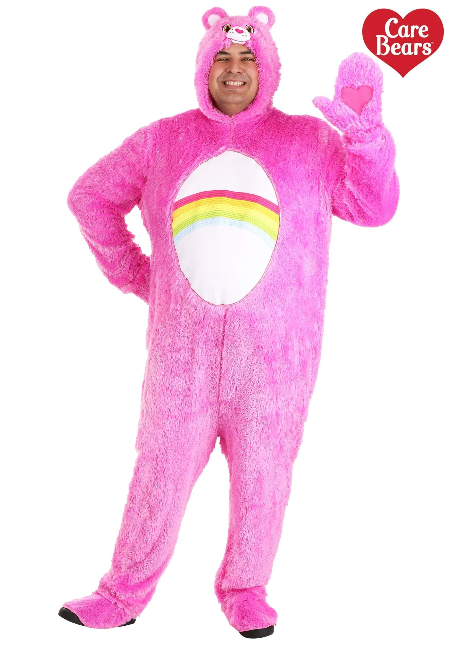 Fun Costumes Cheerful Care Bears Adult - Classic Costume, Fuzzy Halloween Jumpsuit - 3X-Large - Pink