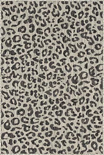 Unique Loom Outdoor Safari Collection Transitional Indoor & Outdoor Wildlife Inspired Animal Print with Leopard Design Area Rug, 4 x 6 ft, Black/Light Gray