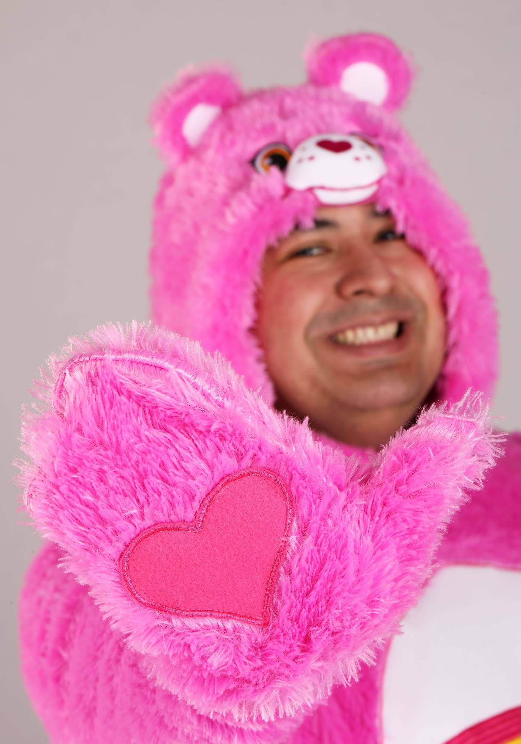 Fun Costumes Cheerful Care Bears Adult - Classic Costume, Fuzzy Halloween Jumpsuit - 3X-Large - Pink