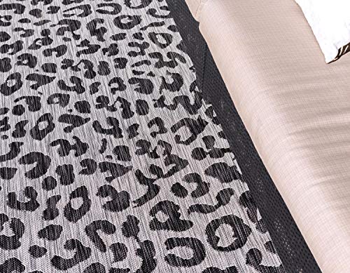 Unique Loom Outdoor Safari Collection Transitional Indoor & Outdoor Wildlife Inspired Animal Print with Leopard Design Area Rug, 4 x 6 ft, Black/Light Gray