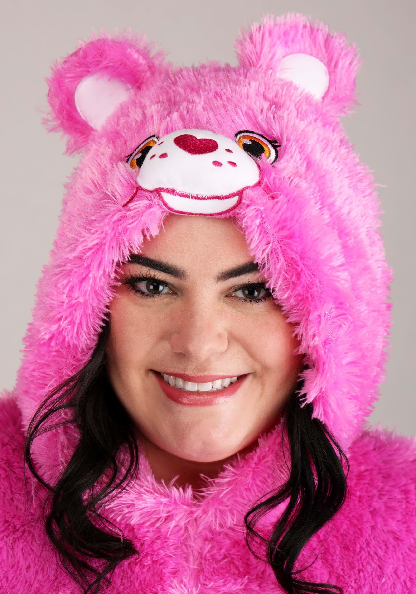 Fun Costumes Cheerful Care Bears Adult - Classic Costume, Fuzzy Halloween Jumpsuit - 3X-Large - Pink