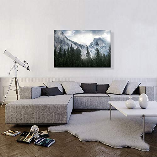 ARTCANVAS Foggy Forest Under Mountains Canvas Art Print - 40" x 26" (0.75" Deep)