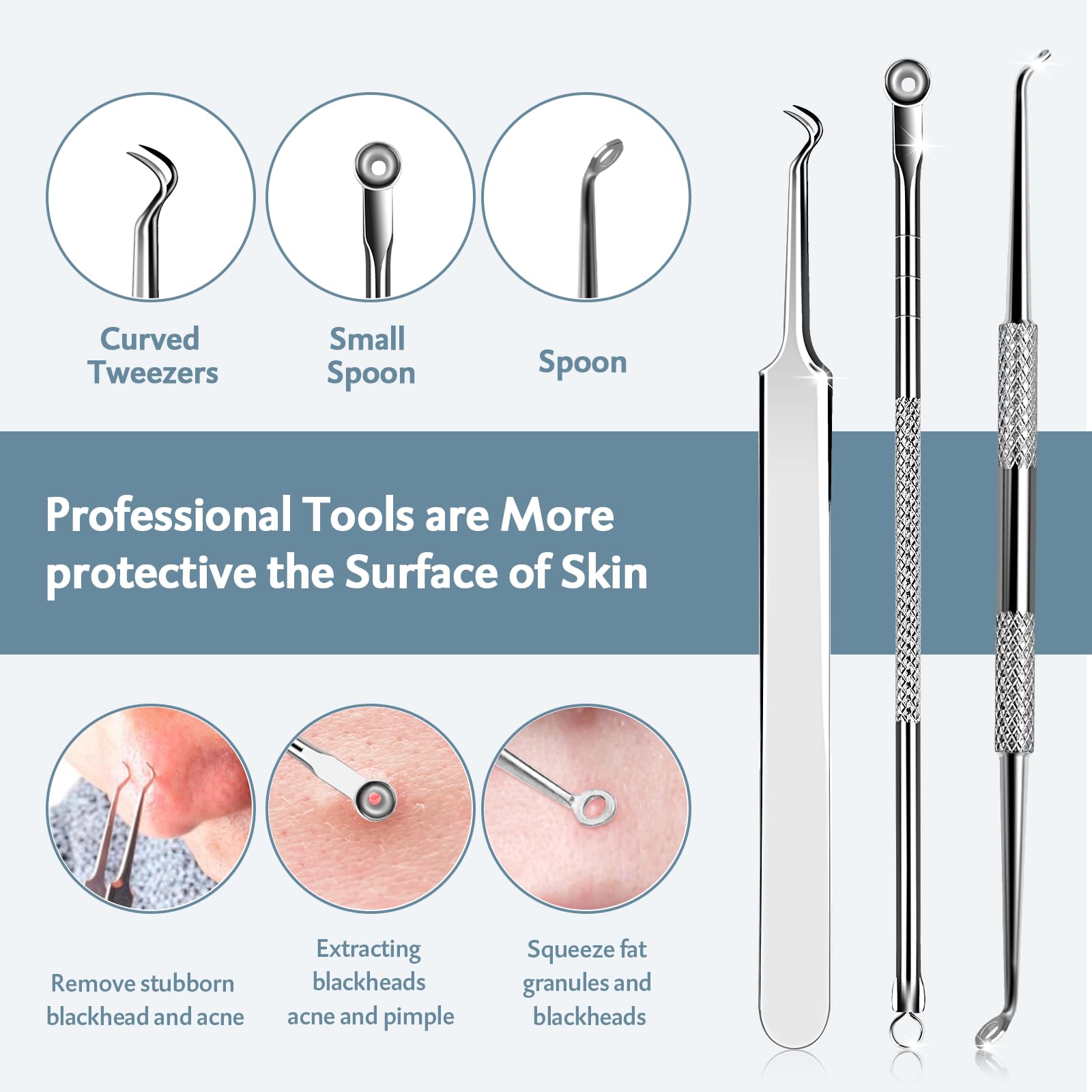 Pimple Popper Tool Kit,MENOLY 10Pcs Blackhead Remover Tools,Pimple Extractor,Acne Tools,Acne Kit for Blackhead,Blemish,Zit Removing,Whitehead Popping and Comedone Extractor Tool with Leather Bag