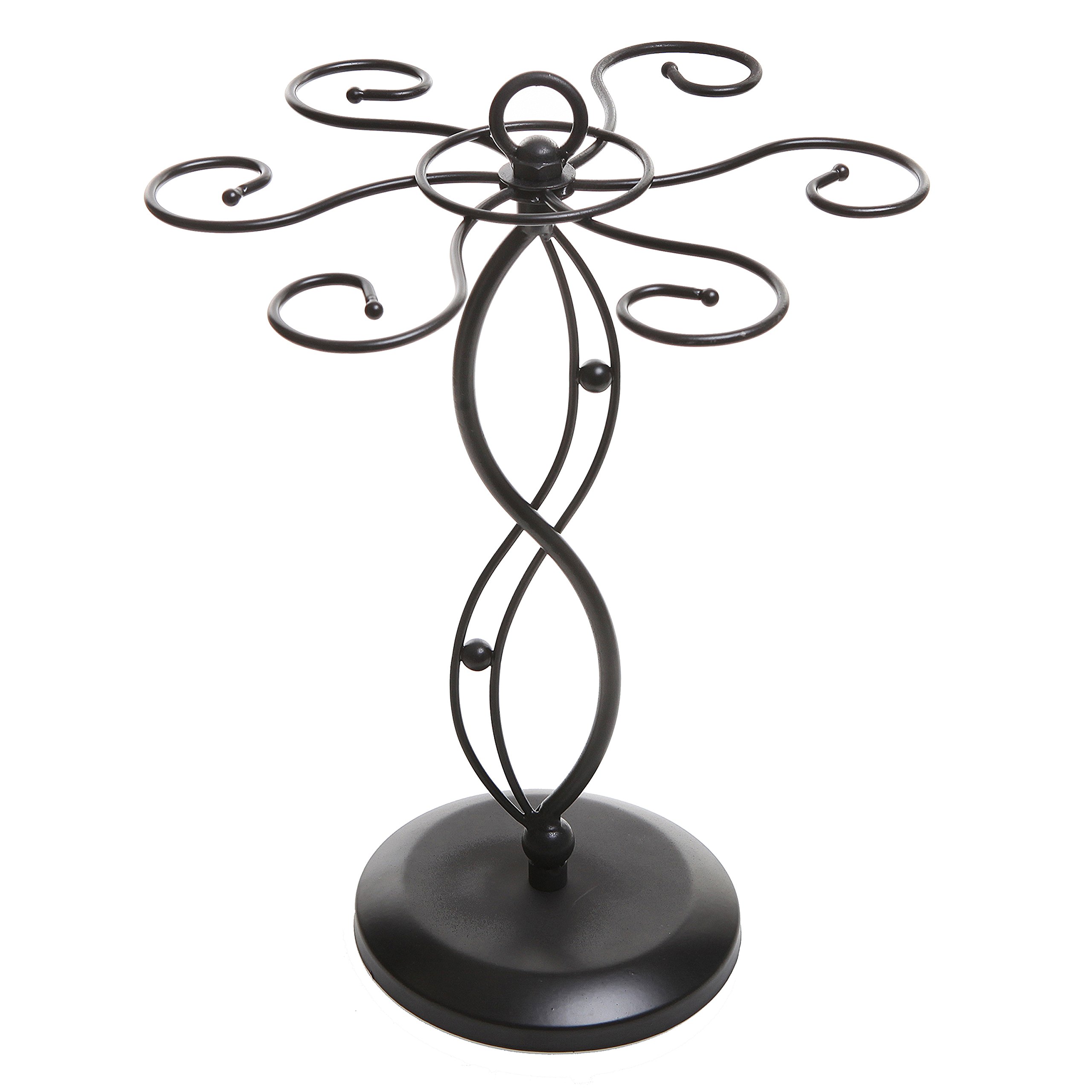 MyGift Gold Metal Countertop Wine Glass Holder with Scrollwork Design, Freestanding Tabletop Stemware Storage Rack with 6 Hooks