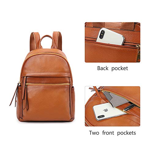 Kattee Genuine Leather Backpack Purse for Women Multi-functional Elegant Daypack Soft Leather Shoulder Bag Office, Shopping, Trip - Brown