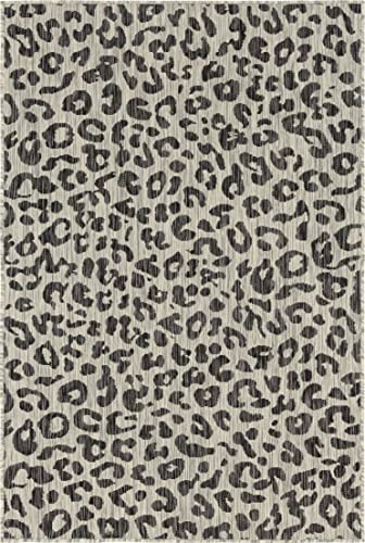 Unique Loom Outdoor Safari Collection Transitional Indoor & Outdoor Wildlife Inspired Animal Print with Leopard Design Area Rug, 4 x 6 ft, Black/Light Gray