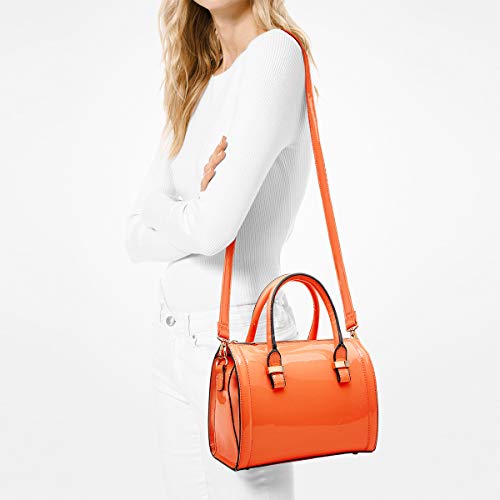 Dasein Shiny Patent Faux Leather Mini Barrel Body Satchel Handbag Shoulder Bag - Orange-new