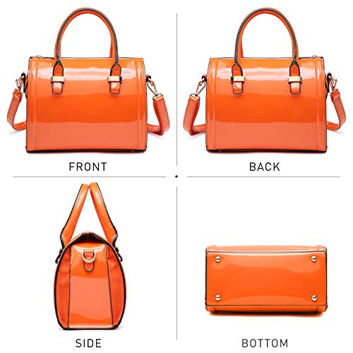 Dasein Shiny Patent Faux Leather Mini Barrel Body Satchel Handbag Shoulder Bag - Orange-new