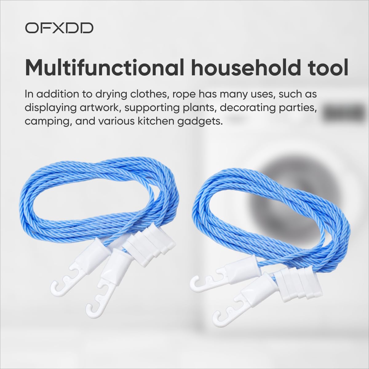 Clothes Line 19.7 Ft - Indoors & Outdoors Clothesline - Portable Laundry Line for Hanging Clothes - Windproof Rope with Hooks