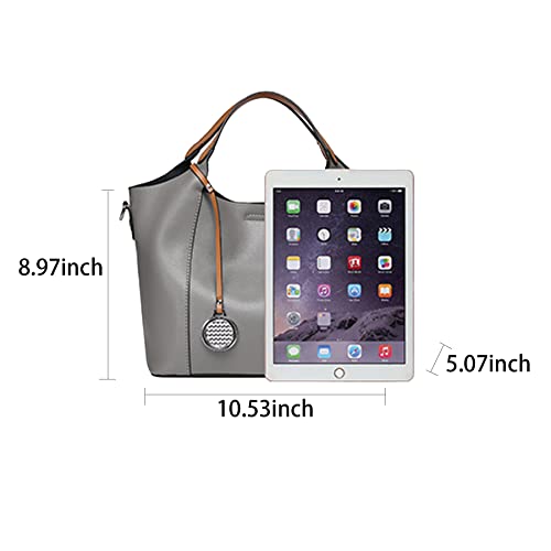 HESHE Leather Womens Shoulder Handbags 2 in 1 Bag Top Handle Tote Purse Satchel Ladies Purses Crossbody Bag (Grey)