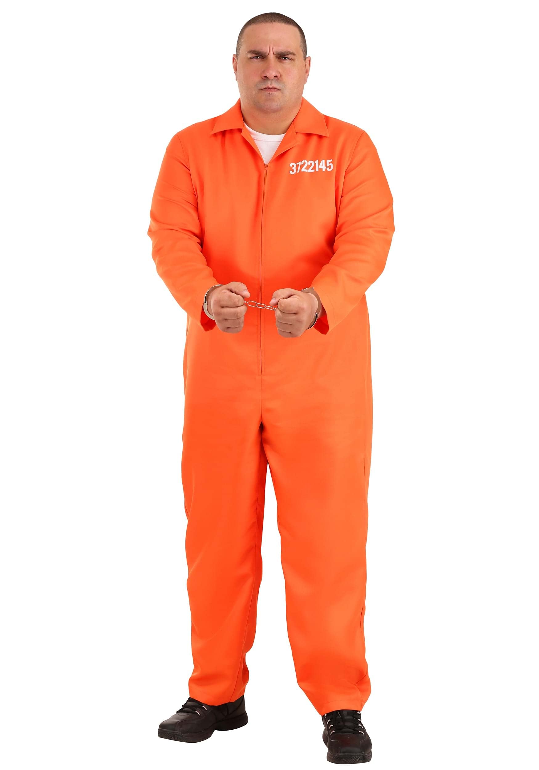 Fun Costumes Adult Plus Size Prison Jumpsuit Costume for Men, Prisoner Halloween Costume, Jail Inmate Uniform - Orange - 2X