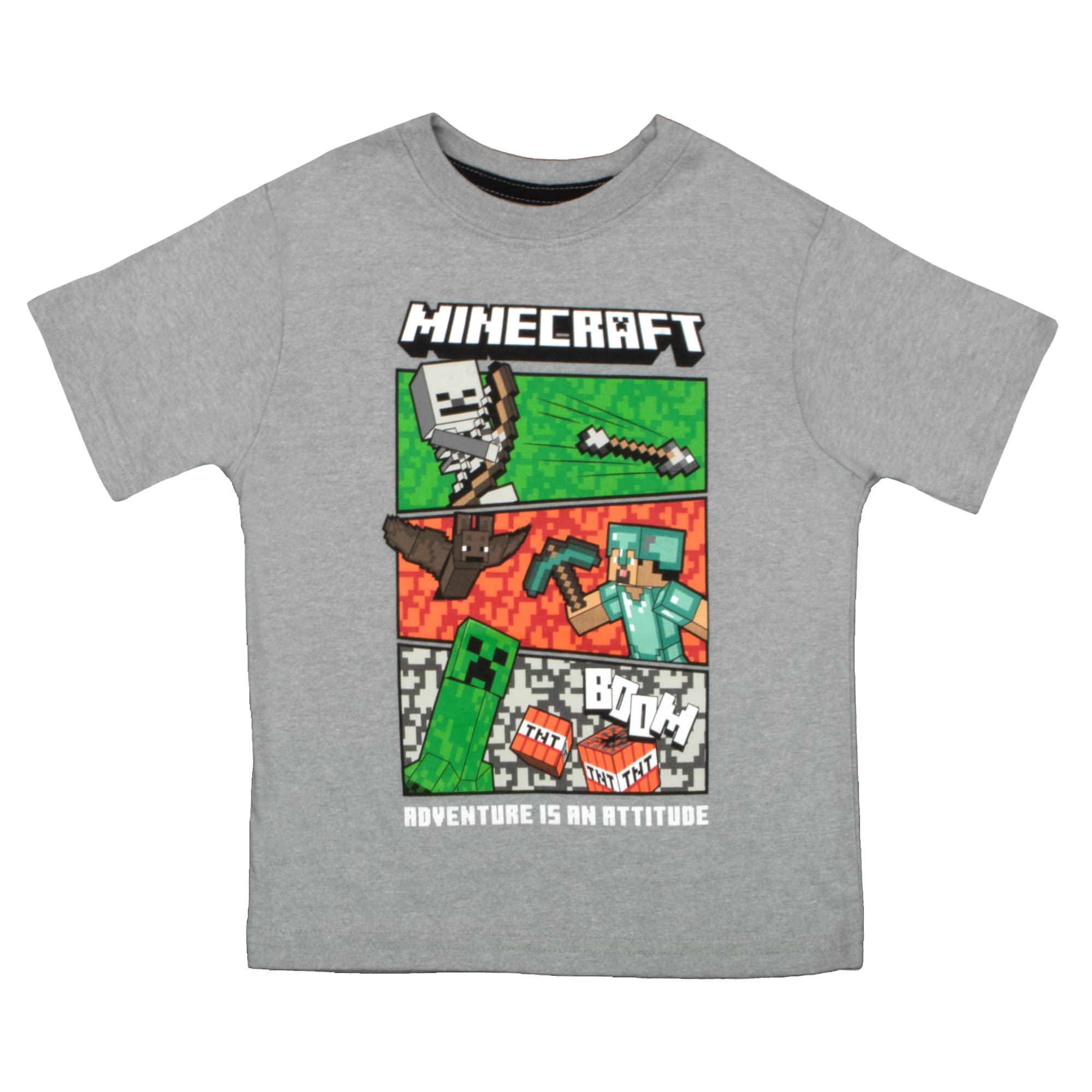 Minecraft Boys Creeper & Characters 3 Colors Short Sleeve T-Shirt Set, 3 Pack (Green/Grey/Black, Size 8)